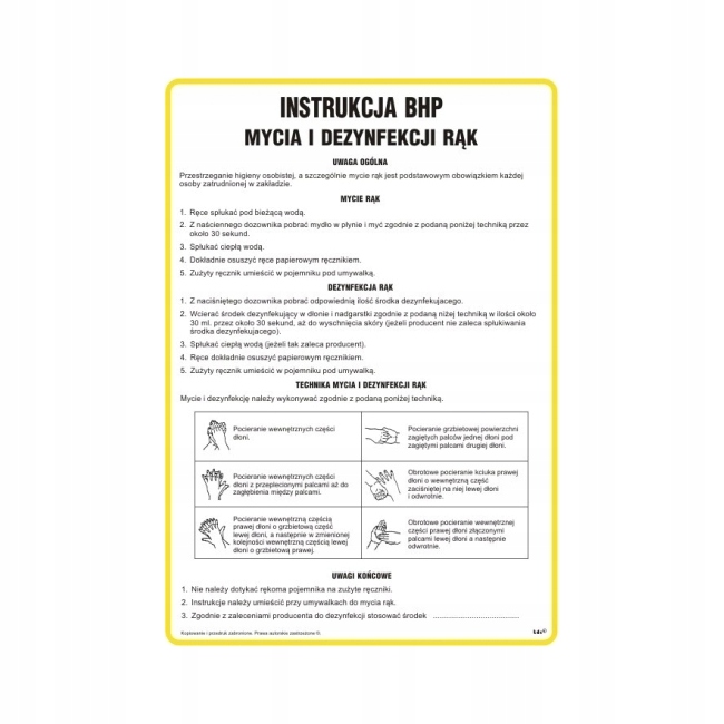 Znak Instrukcja BHP mycia i dezynfekcji rąk - 10800902400 - oficjalne archiwum Allegro