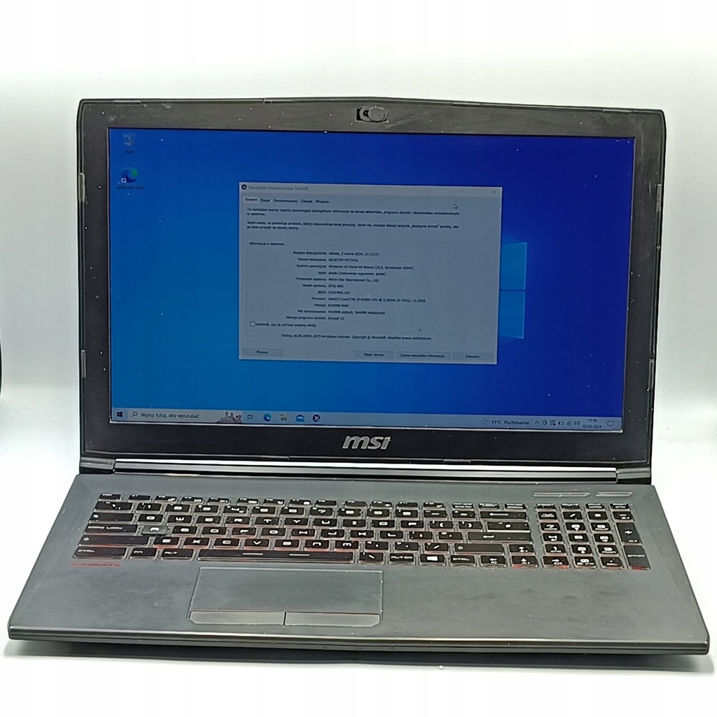 Laptop MSI MS-16JF GTX 1050 i5-8300H 8 GB / 1000 GB + ładowarka ...