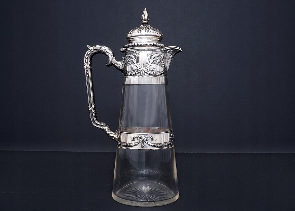 Wilhelm Binder - NIEMCY XIX w. - DZBAN DO WINA - okuty srebrem - h.30,5 ...