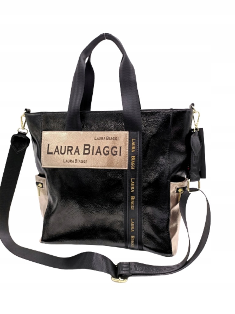 Laura Biaggi torebka Shopper torba A4 Czarny złoty - 10506296510 - oficjalne archiwum Allegro
