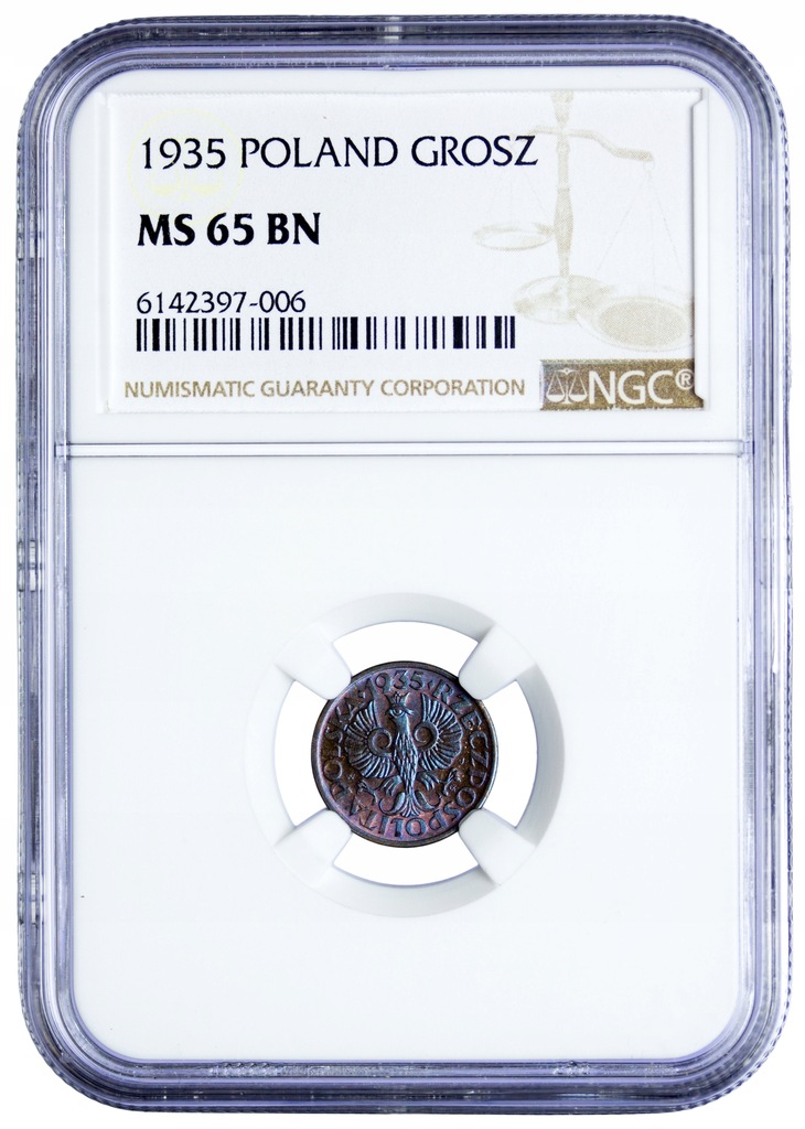 II RP 1 grosz 1935, NGC MS65 BN, 2-ga nota - 13159979809 - oficjalne archiwum Allegro