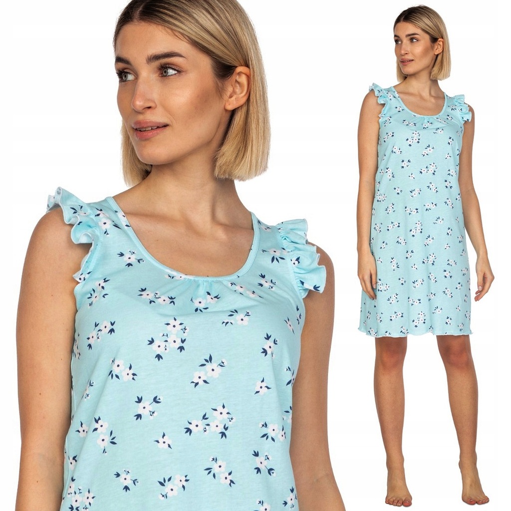 Turkusowa KOSZULA NOCNA Z FALBANKĄ Regina 1126 M - 15151701265 - oficjalne archiwum Allegro