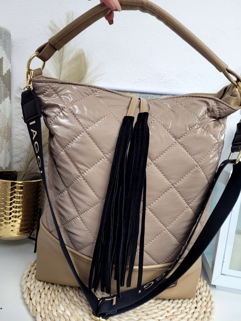 LAURA BIAGGI TORBA WOREK ECO skóra pikowana taupe - 13026335993 - oficjalne archiwum Allegro