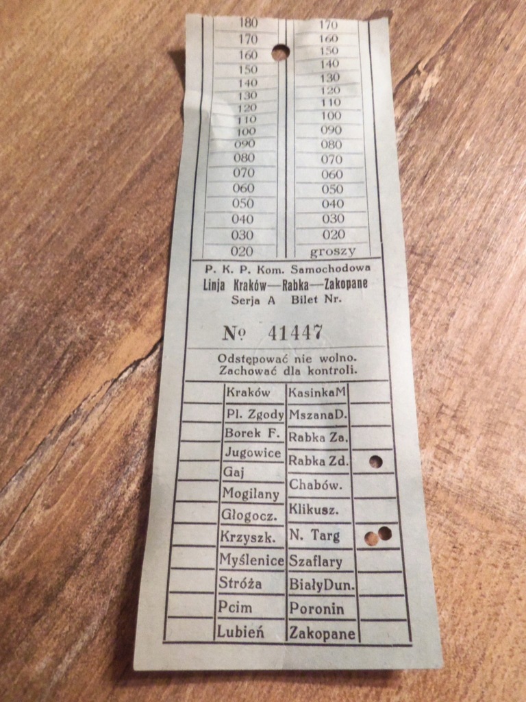Bilet PKP Kom.Sam. 1937 rok Kraków Rabka Zakopane - 14587497957 ...