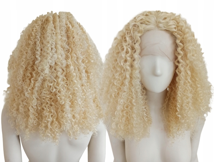 Peruka LACE FRONT afro platynowy blond gęste loki - 11717946303 ...