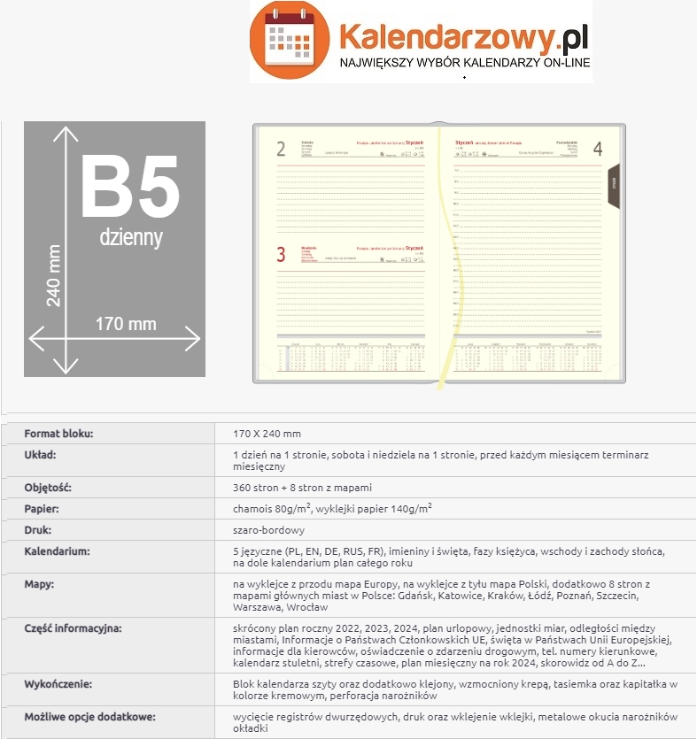 B5 DZIENNY KALENDARZ KSIĄŻKOWY 2023 TERMINARZ VIP - 12544981009 - oficjalne archiwum Allegro