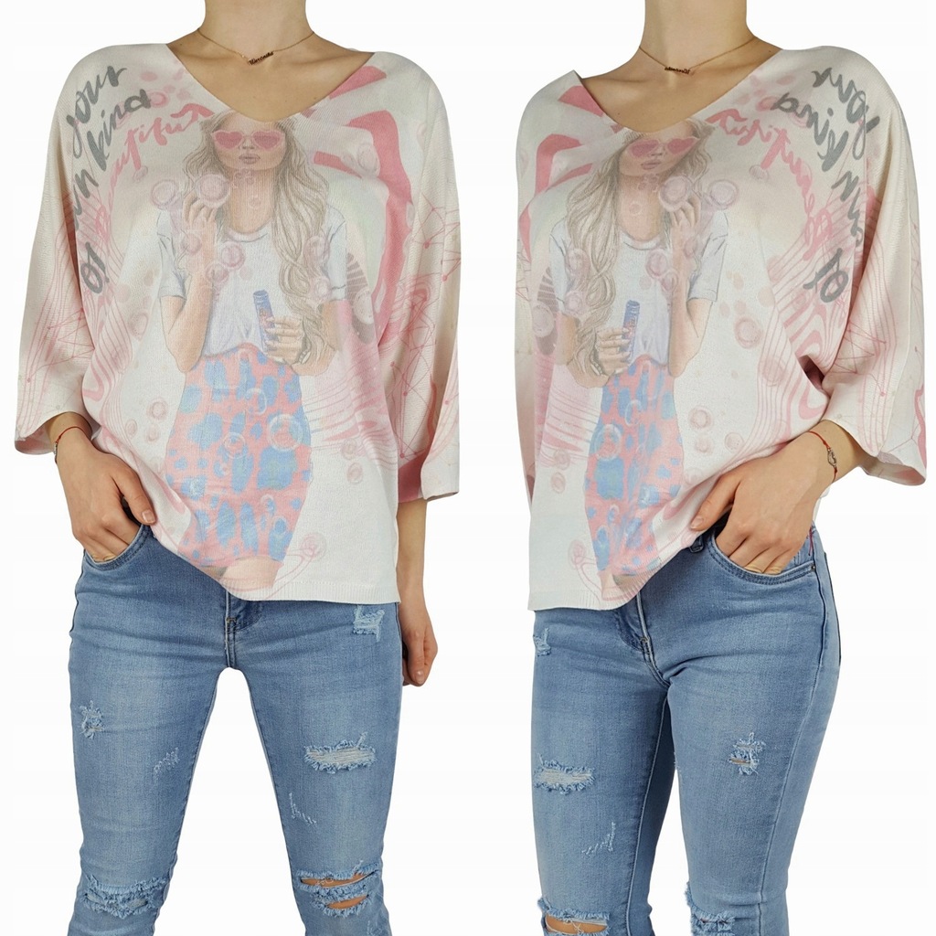 Wiosenna Bluzka Damska Sweterek Oversize Kolor - 9226814715 - oficjalne archiwum Allegro