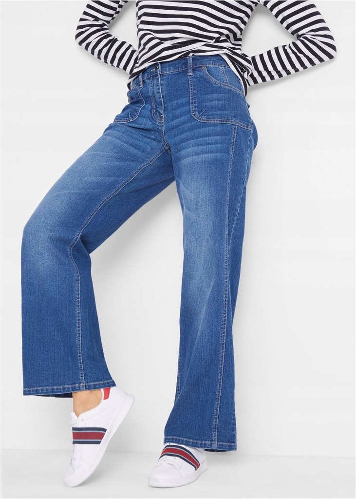 KI4010 JEANSY ZE STRETCHEM SZEROKIE NOGAWKI__50 - 13351638106 - oficjalne archiwum Allegro