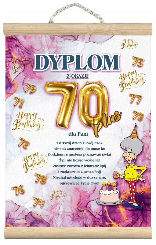 Prezent dla Mamy, Babci na 70 urodziny DYPLOM - 10988153479 - oficjalne archiwum Allegro