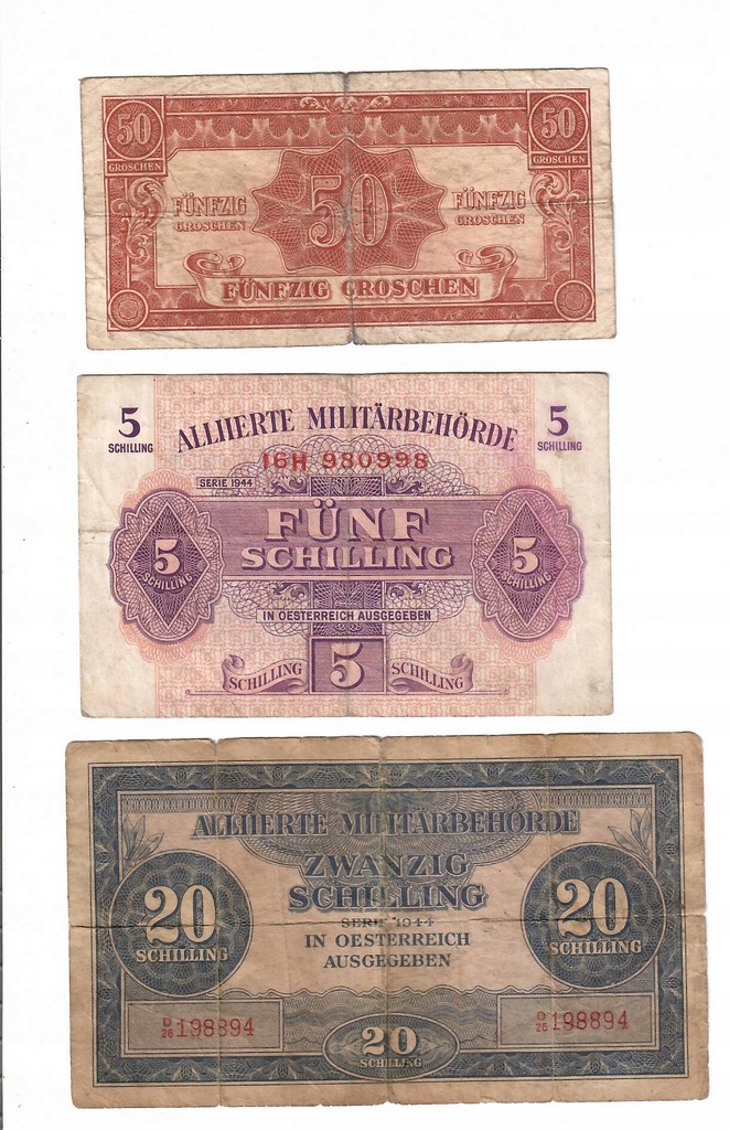 AUSTRIA, 3 BANKNOTY OKUPACYJNE 1944 - 13706060899 - oficjalne archiwum ...
