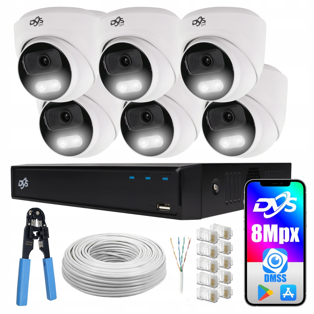 System monitoringu IP 6 kamer LED 8Mpx 4K P2P PoE - 11307949460 ...