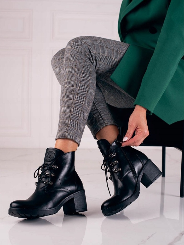 Workery damskie Potocki na obcasie czarne - 12565056019 - oficjalne ...