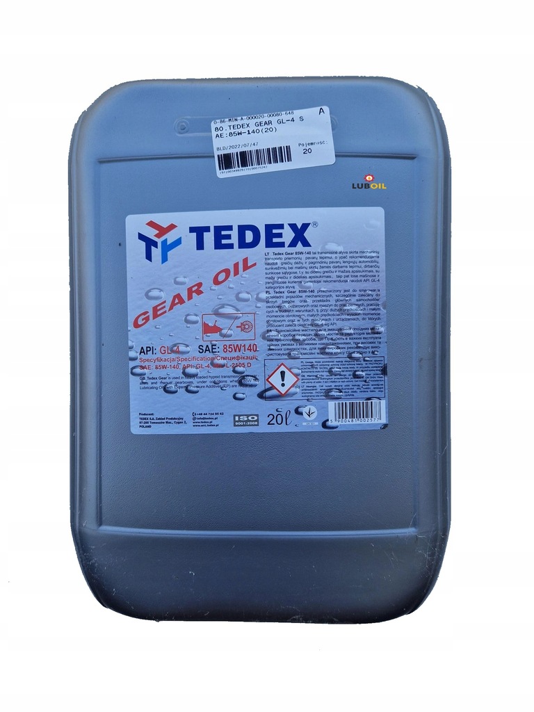 OLEJ PRZEKŁADNIOWY TEDEX GEAR GL-4 85W-140 20L - 14367067956 - oficjalne archiwum Allegro