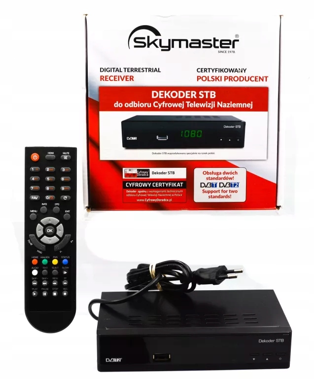 TUNER DVB-T2 SKYMASTER STB M265 + PILOT,PUDEŁKO - 13079739807 - oficjalne archiwum Allegro