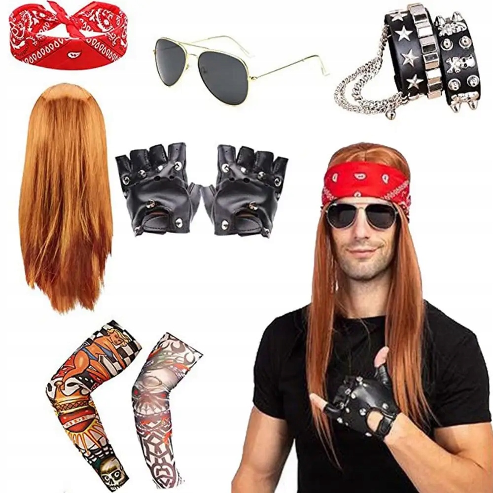 80s Rocker Costume For Men 70s 80s Rocker Wigs Men Hippie Wig With ...