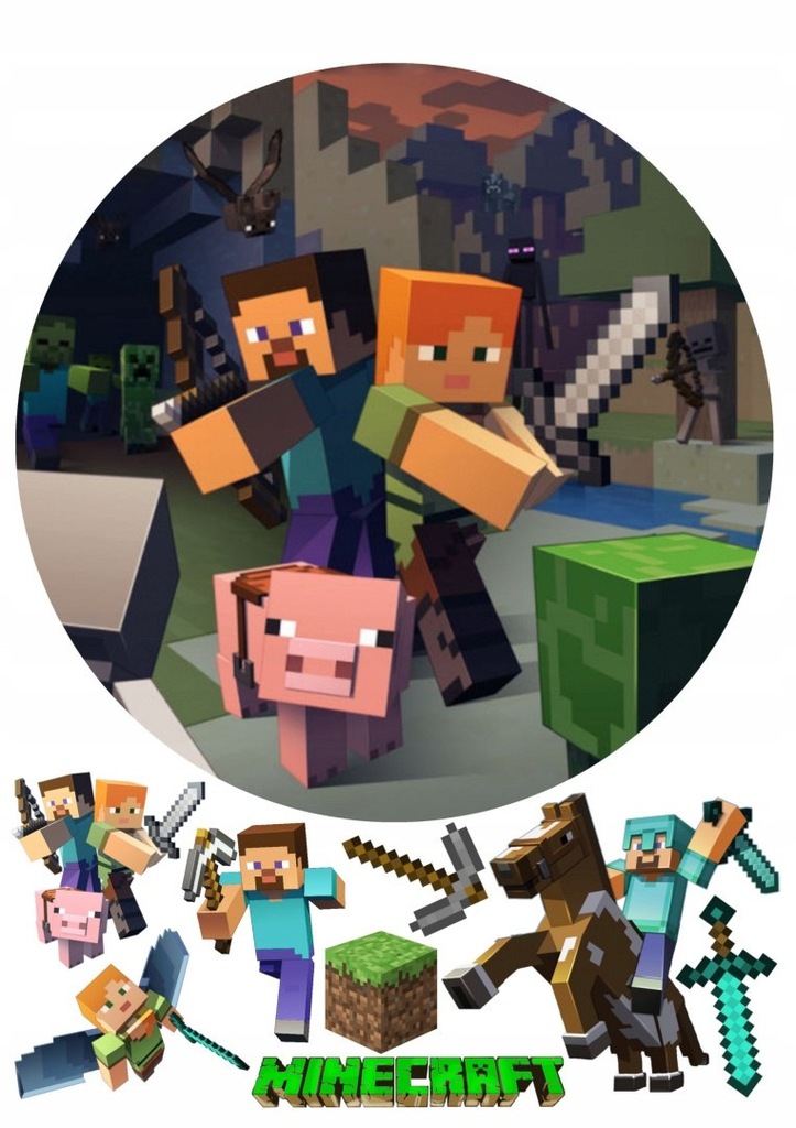Duży zestaw na tort OPŁATEK MINECRAFT + POSTACIE - 11499250034 ...