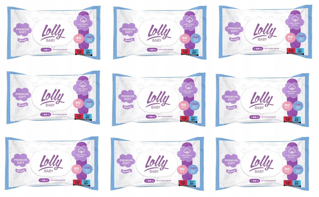 Chusteczki Nawilżane z Klipsem Dla Dzieci Lolly Baby Premium Soft 9 X ...