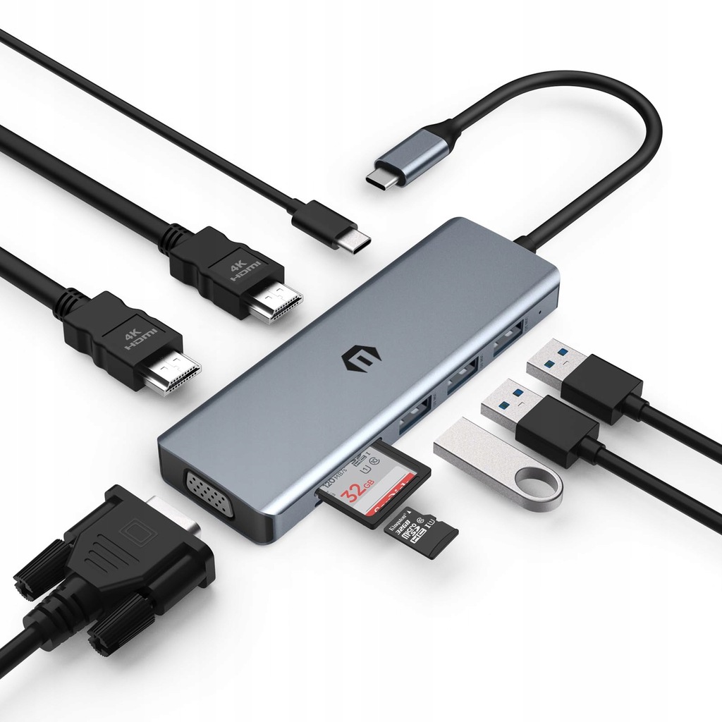 ADAPTER HUB USB C 9 W 1 4K HDMI VGA - 15863332710 - oficjalne archiwum Allegro