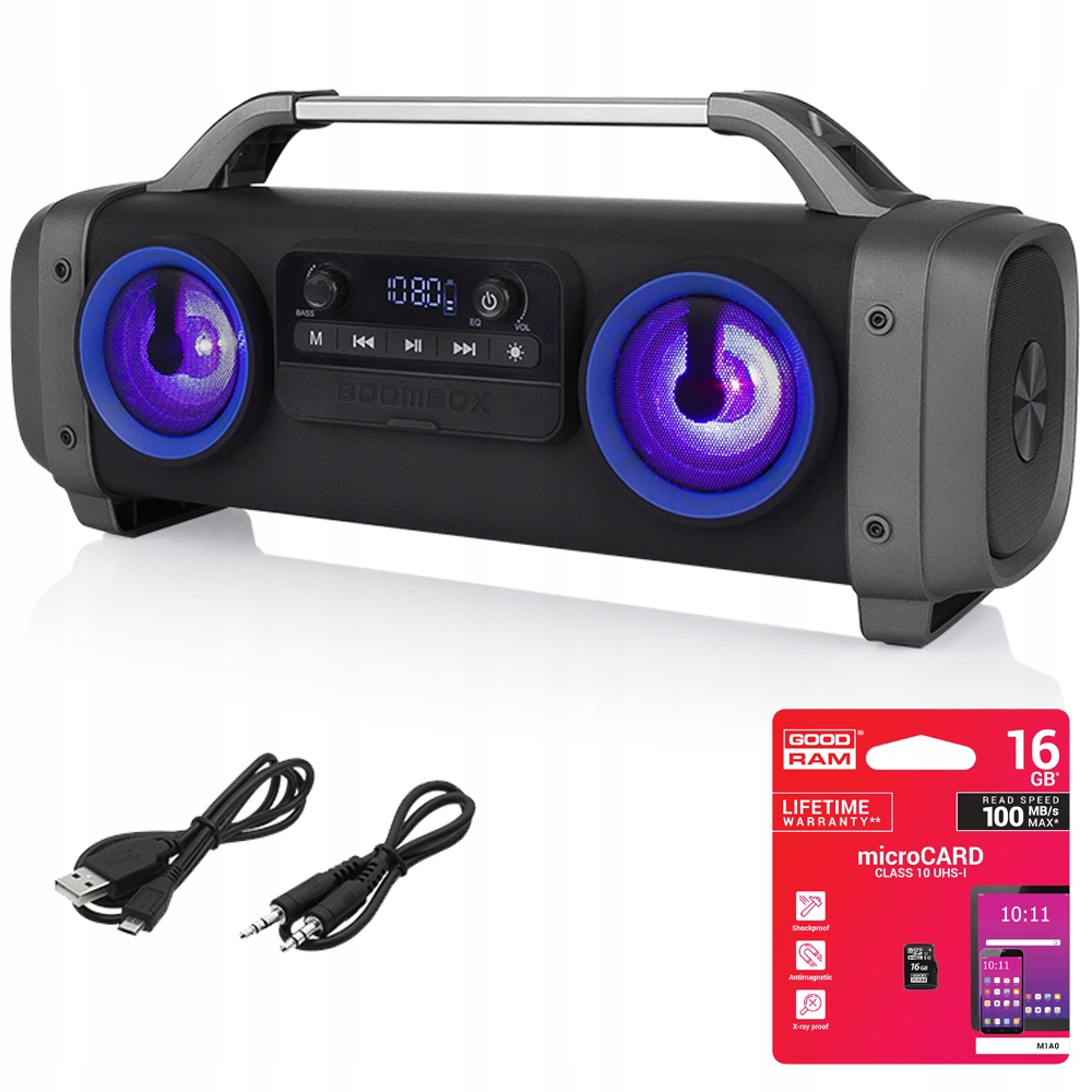 GŁOŚNIK BLUETOOTH 16GB BOOMBOX MOCNY BASS RGB LED - 9089931783 ...