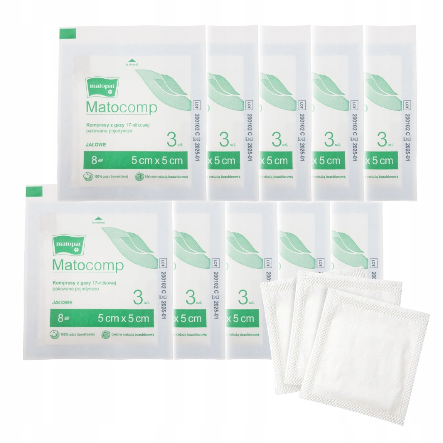 KOMPRESY Z GAZY 5 X 5 CM STERYLNE MATOPAT 30 SZT. - 10988326924 ...
