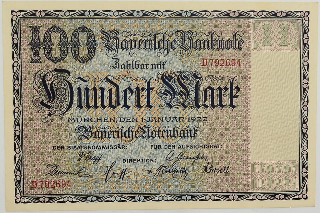 13.db! Bavaria, 100 Marek 1922, P.S923, St.1/1- - 13775529291 - oficjalne archiwum Allegro