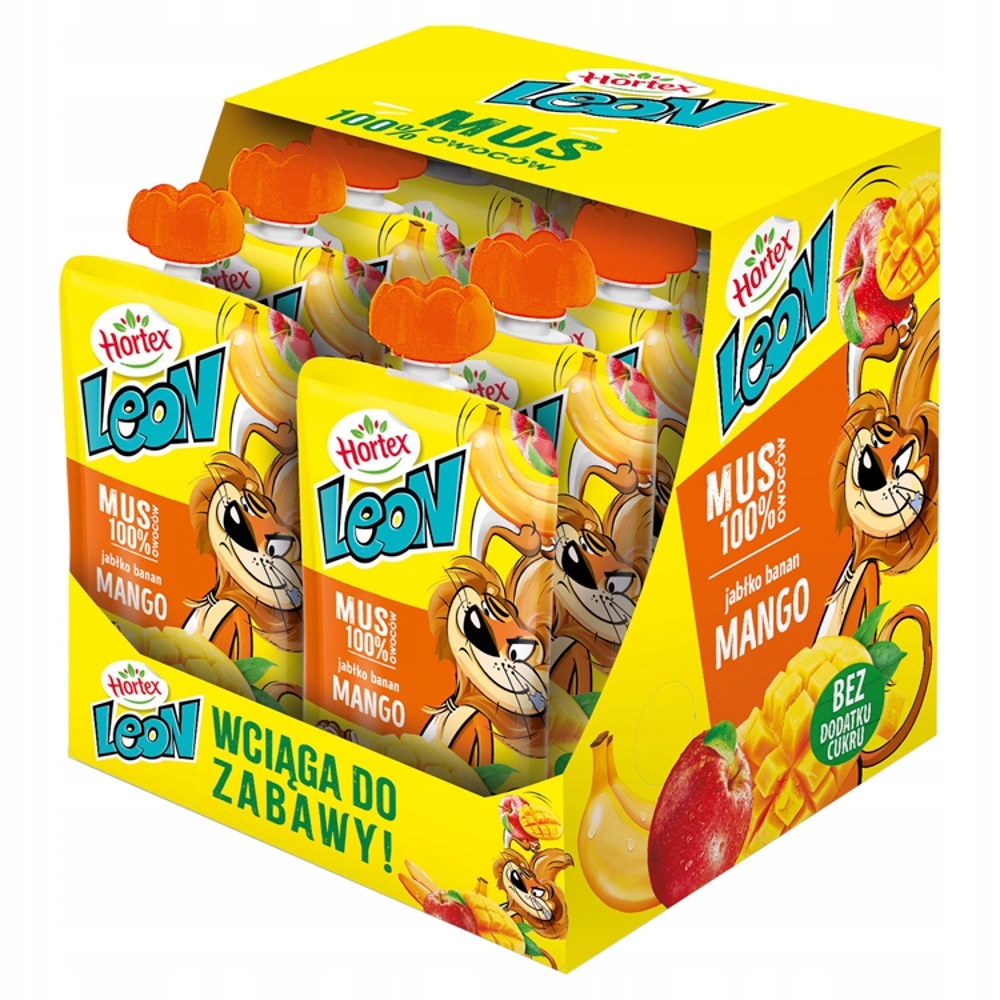 Hortex Leon Mus owocowy jabłko banan mango 12x100g - 11547386106 - oficjalne archiwum Allegro