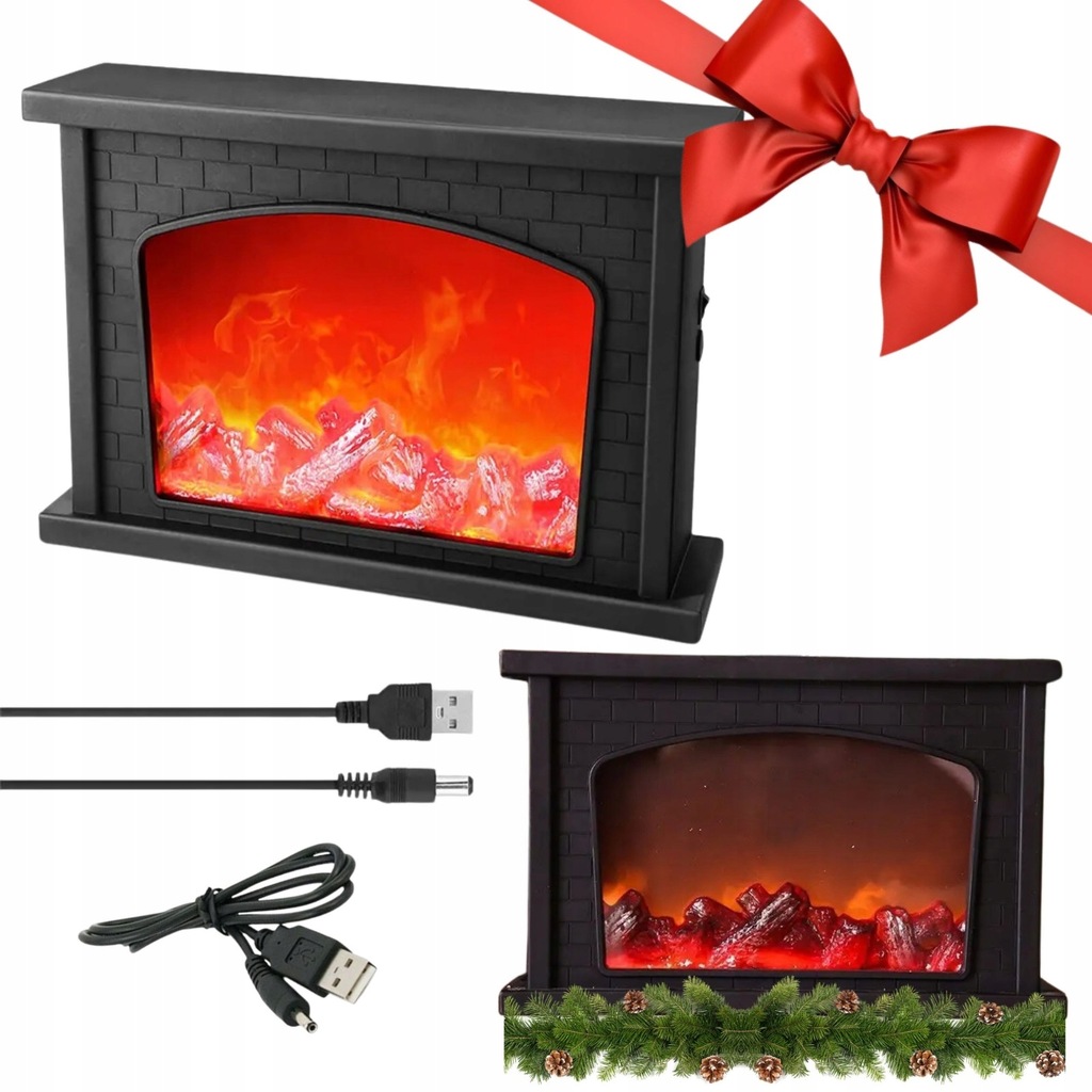 KOMINEK LAMPION LED 3D NA BATERIE I USB IMITACJA OGNIA WOLNOSTOJĄCY ...