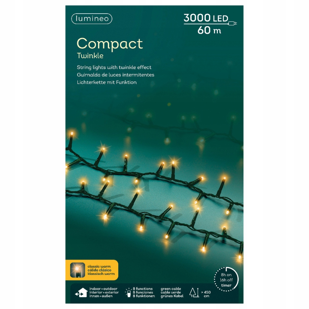 Lampki 3000 LED zewnętrzne/wewnętrzne Klasyczny Ciepły z programatorem ...