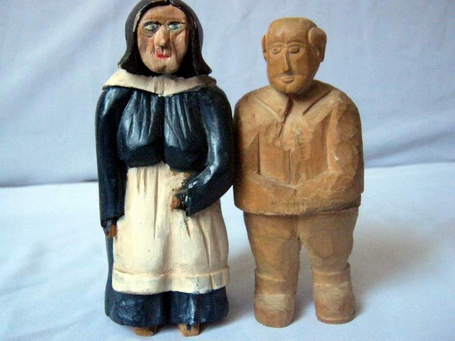 UROCZA RZEŹBA FIGURA DREWNO 2 SZTUKI DZIAD I BABA - 12456795922 ...