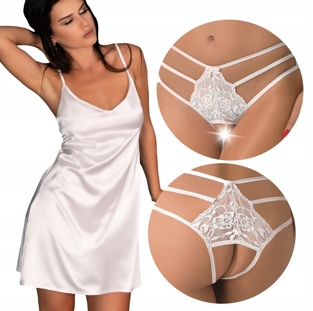 Satynowa Koszulka+stringi+majtki z dziurką Seksowna bielizna na Walentynki - 12172168716 ...