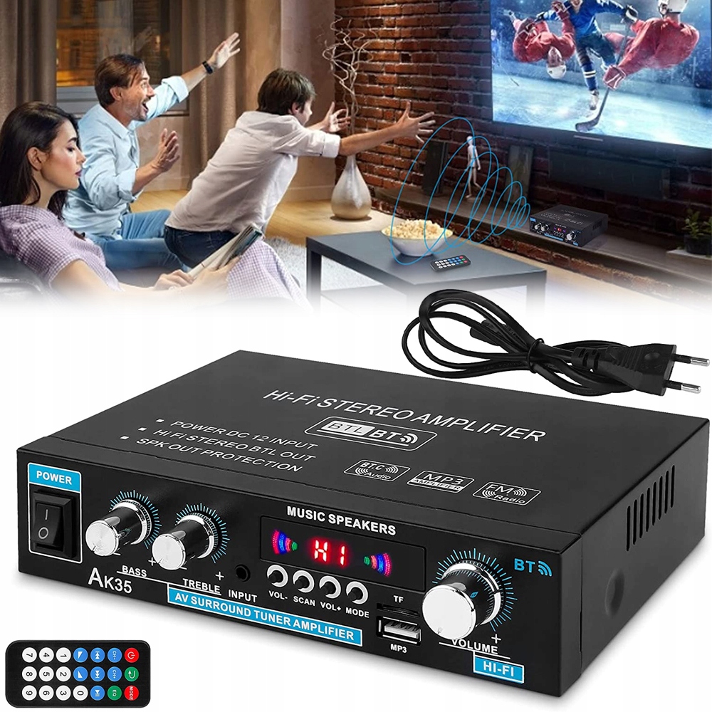 WZMACNIACZ AUDIO STEREO MOC BLUETOOTH WZMACNIACZ AUDIO HIFI, 2.0-KANAŁOWY - 17105072439 ...