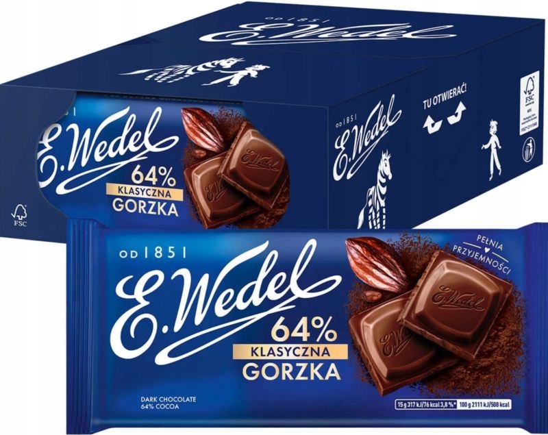 E. Wedel Czekolada gorzka klasyczna 64% 90g - 17209116049 - oficjalne archiwum Allegro