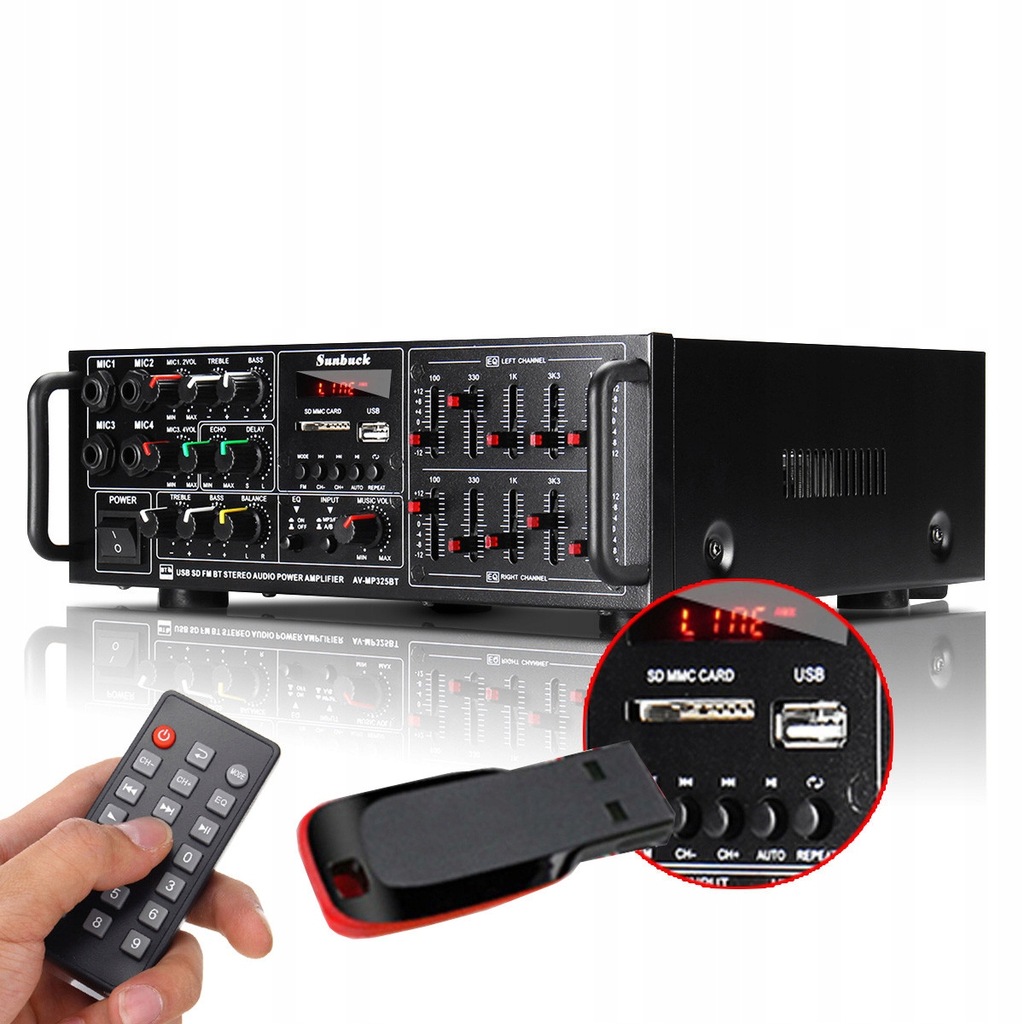 AMPLITUNER WZMACNIACZ STEREO BLUETOOTH USB 1200W - 11261626410 - oficjalne archiwum Allegro