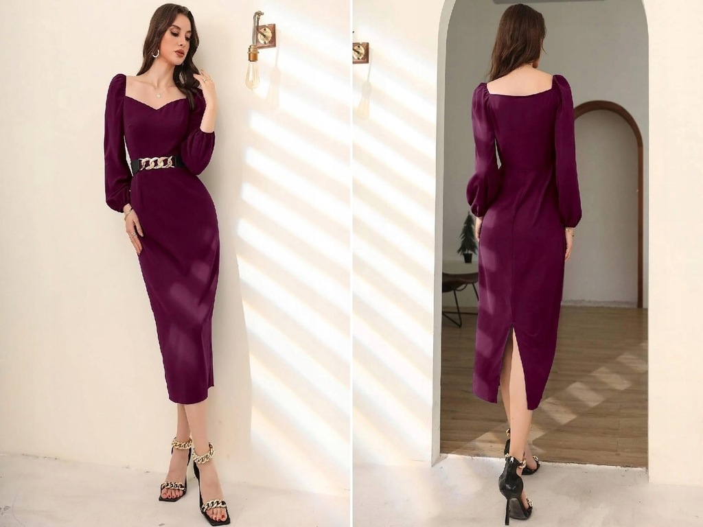 F009R63 SUKIENKA ŚLIWKOWA PROSTA MIDI SHEIN 36 - 13048328184 - oficjalne archiwum Allegro