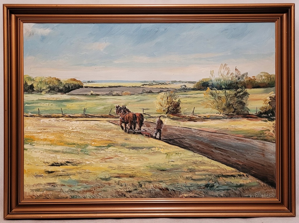 FREDERIK ELLGAARD ( 1896 -) - „ PRACE POLOWE - ORKA ”, obraz olejny ...