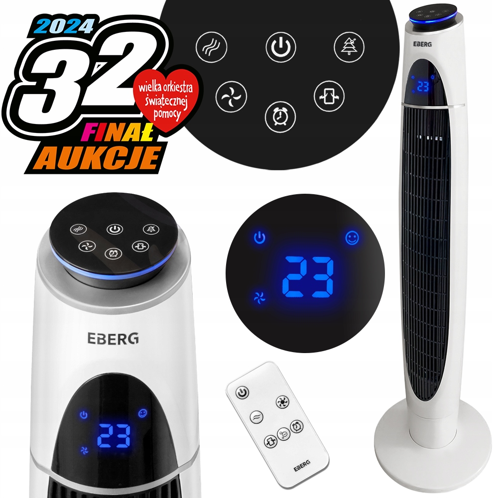 Wentylator kolumnowy EBERG ACUM wiatrak stojący podłogowy XXL LED ...