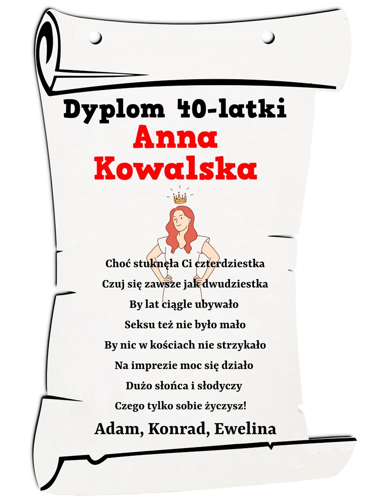 Dyplom z imieniem na prezent na 40 Urodziny 40-tka - 10919116769 - oficjalne archiwum Allegro