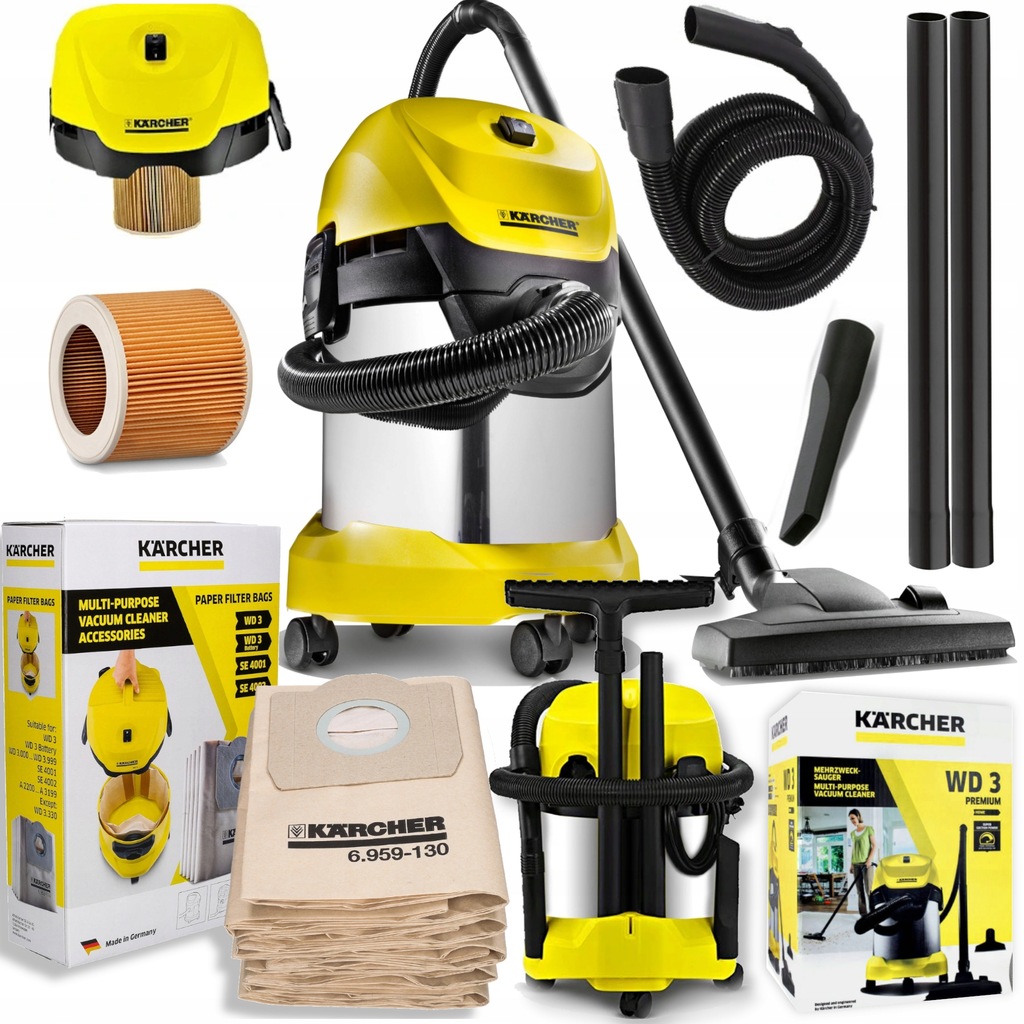 ODKURZACZ PRZEMYSŁOWY KARCHER WD3 SUCHO MOKRO SET - 11980452397 - oficjalne archiwum Allegro