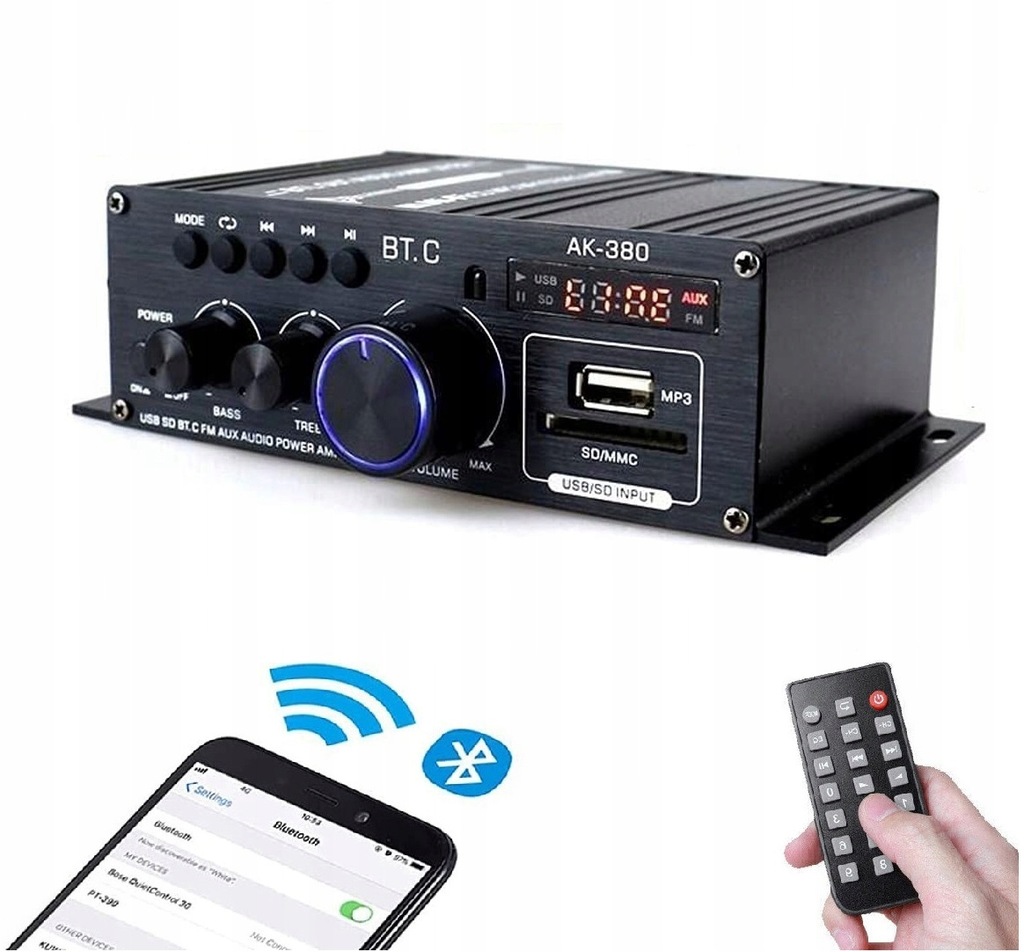 WZMACNIACZ SAMOCHODOWY HIFI BLUETOOTH AK380 +PILOT - 13613669906 - oficjalne archiwum Allegro