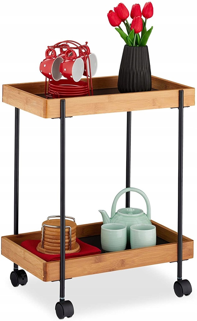 Wózek kuchenny regał do serwowania 2 poziomy na kółkach METAL BAMBUS ...