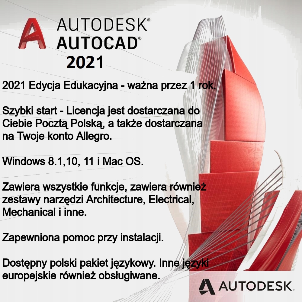 Autodesk Autocad 2021 licencja 1 rok / 12 miesięcy - 12623565884 ...