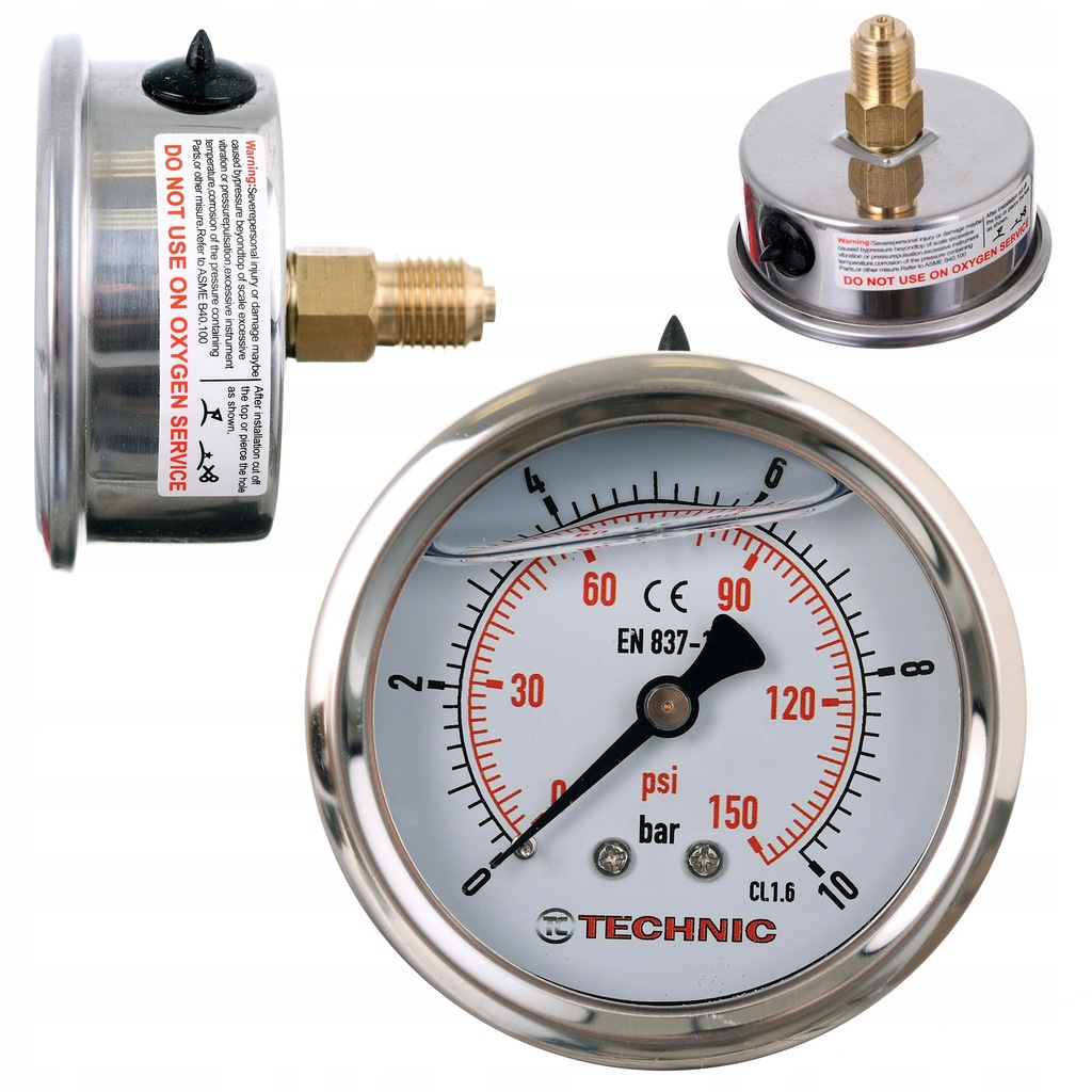 Manometr Glicerynowy Ciśnieniomierz Zegar 63mm 0-10 bar Gwint 1/4" Tylny - 15137917033 ...