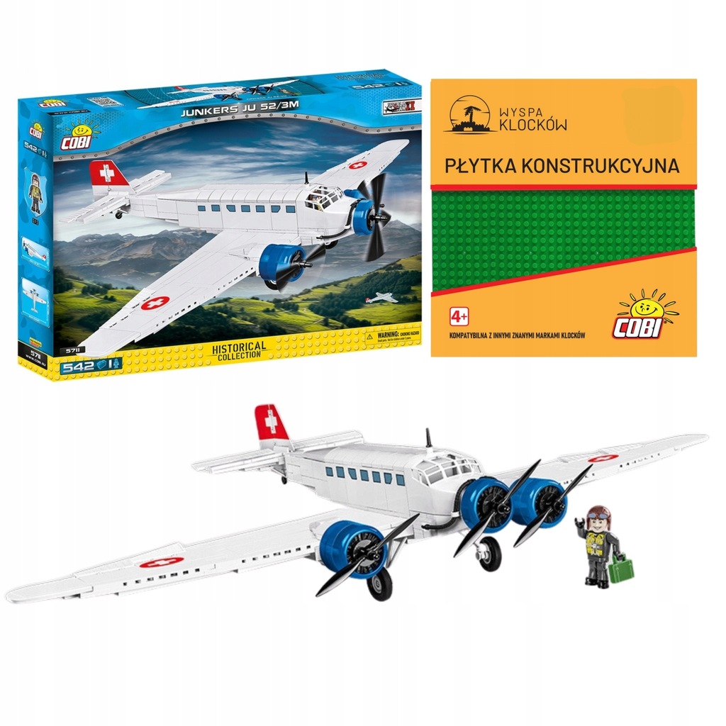 KLOCKI COBI 5711 SAMOLOT JUNKERS JU52/3MC CIVIL I PŁYTKA KONSTRUKCYJNA ...