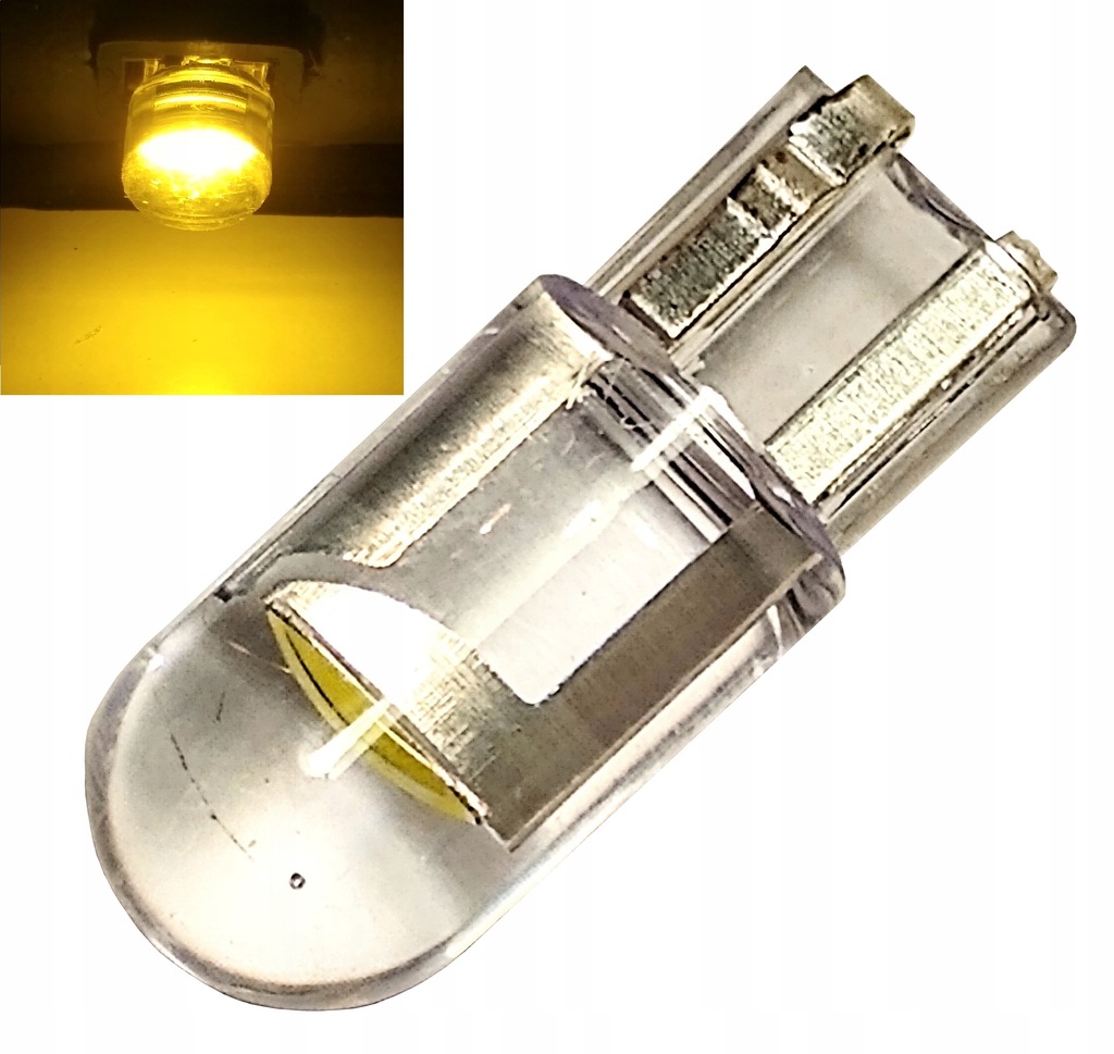 DIODA LED W5W T10 12V COB CLEAR ŻÓŁTA - 12621331426 - oficjalne archiwum Allegro