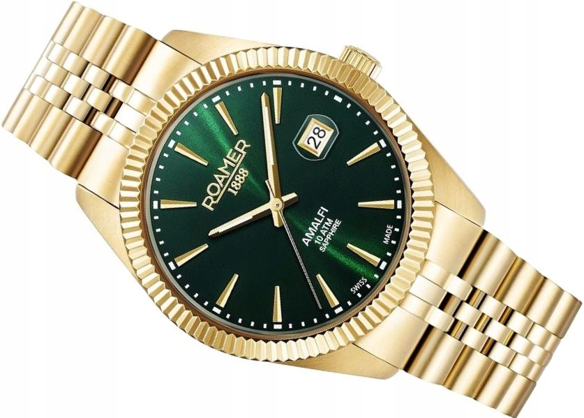 SZWAJCARSKI ZEGAREK MĘSKI ROAMER AMALFI GOLD/GREEN - 12640690880 ...