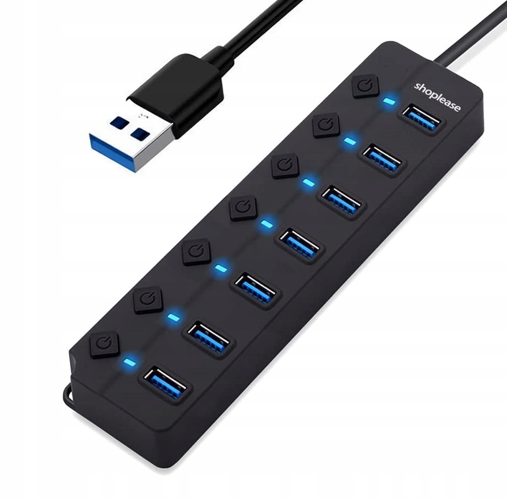 HUB ROZDZIELACZ USB NA 7 PORTÓW USB 5GB CZARNY - 13359464588 ...