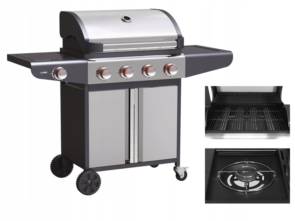 GRILL OGRODOWY GAZOWY 4+1 Z POKRYWĄ RUSZT ŻELIWNY - 10573602527 ...