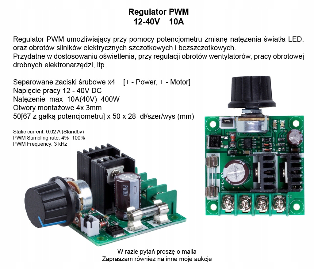 Regulator Obrotów Silnika Wentylatora PWM 10A 12V - 7749352800 - oficjalne archiwum Allegro