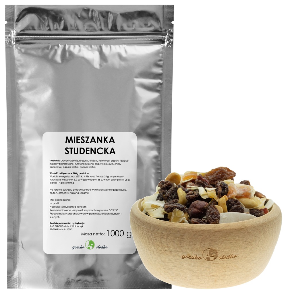 MIESZANKA STUDENCKA zdrowa smaczna przekąska 1kg - 10794013215 - oficjalne archiwum Allegro