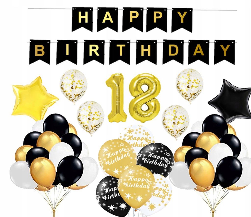 Balony 18 URODZINY Osiemnastka Dekoracje Złoty - 11501303123 - oficjalne archiwum Allegro